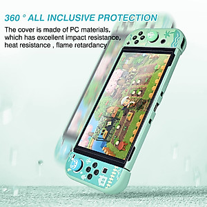 DLseego Animal Crossing Switch OLED Case Protective Cover Dockable Hard Shell Joy Con Skin Accessory With 4PCS Thumb Grips Caps and 2PC Screen Protectors