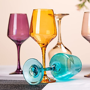 SUNNOW 12 Ounce Multicolor Crystal Wine Glass,for Home Dinning, Bar and Party,6 Pack