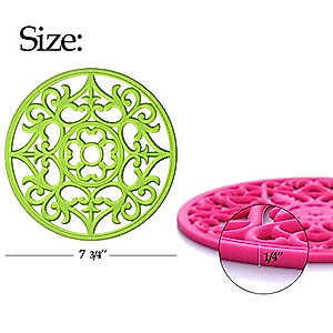 Silicone Trivet ME.FAN 3 Set Silicone Trivet Mat - Multi-Use Intricately Carved Insulated Flexible Durable Non Slip Coasters (Black)