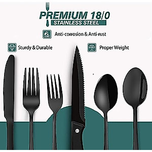 Black Silverware Set with Steak Knives,Black Flatware Set for 12,72-Piece Stainless Steel Tableware Cutlery Set,Kitchen Utensils Spoon and Fork Set,Dishwasher Safe