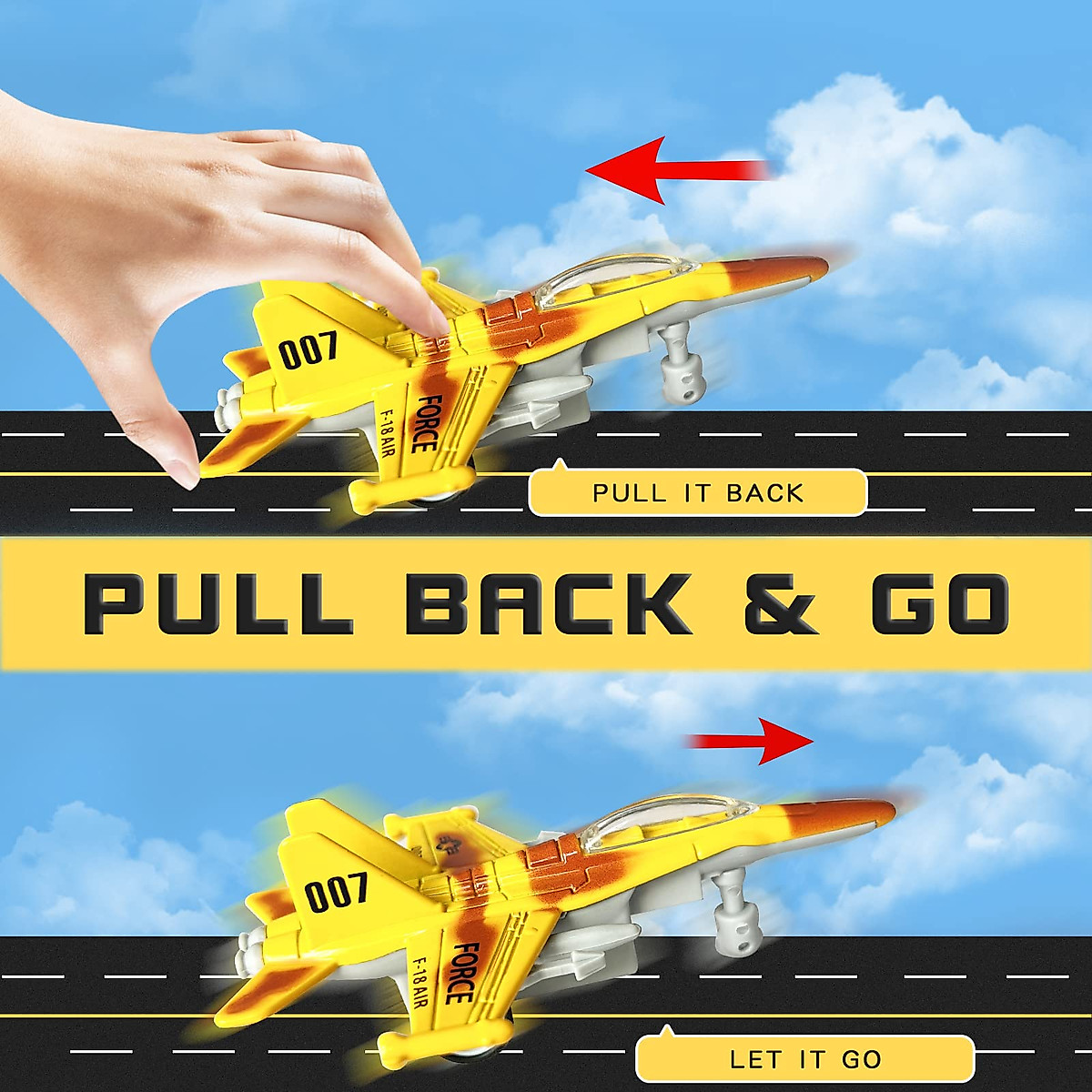 OTONOPI Fighter Jet Toy Model Airplane Playset Aircraft Plane Military Air Force Set Diecast Pull Back Toy Planes F-15 F-16 F-18 Model Birthday Gift for Boys Toddler Kid Girl Age 3+ Party Favor 8 Pack