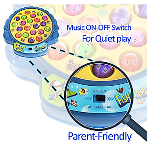 Haktoys Fishing Game for Kids and Toddlers - Rotating Fish Board with 21 Fish, 4 Poles, and Music On/Off Switch for Quiet Play Option - Fun Educational Toy for Boys & Girls