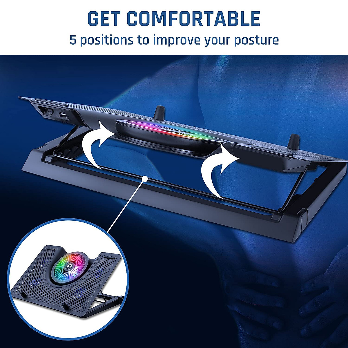 KLIM Nova RGB Laptop Cooling Pad - New - Gaming Laptop Cooler with Phone Holder - Quiet Laptop Stand with Fan - Compatible up to 17"- Ventilador para Laptop - 5-Year Warranty - Mac PS5 PS4 Xbox One