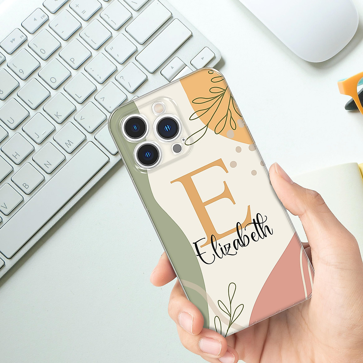 Personalized Name & Initial Phone Case, Customized Morandi Phone Cover Compatible iPhone 14 Plus 13 Pro Max 12 11 XR XS (Morandi 2)