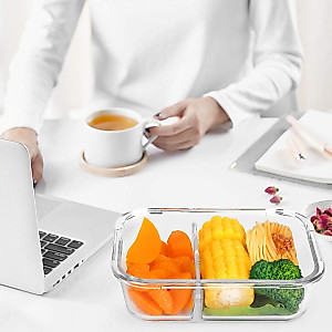 M MCIRCO [10-Pack,22 Oz Glass Meal Prep Containers 2 Compartments, Airtight Glass Lunch Bento Boxes with Lids, Glass Food Storage Containers, BPA-Free, Microwave, Oven, Freezer and Dishwasher