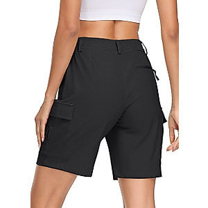 MAGCOMSEN Hiking Shorts for Women Lightweight Quick Dry Cargo Shorts with Pockets Tactical Travel Black Golf Shorts S
