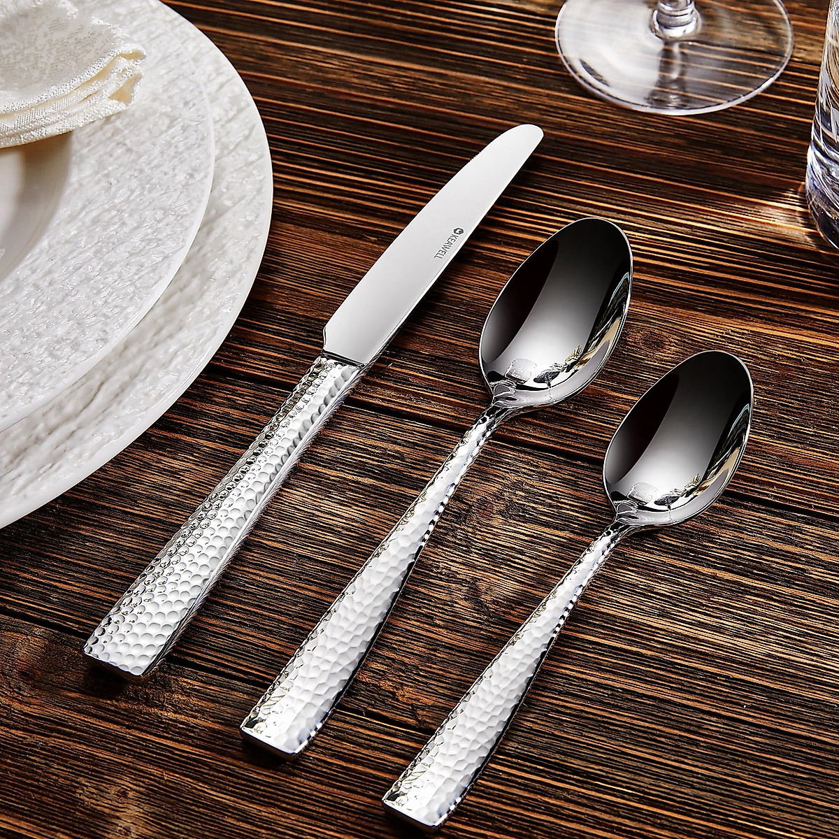 KEAWELL Premium 4-Piece Louis Hammered Spoons Set, 18/10 Stainless Steel, Set of 4, Fine Spoon Set with Squared Edge, Dishwasher Safe (6.4" Teaspoon)