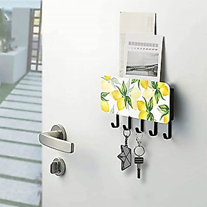 xigua Summer Lemon Key Holder for Wall with Mail Organizer & 5 Key Hooks Decorative Key and Mail Holder for Hallway Kitchen Office Farmhouse Decor,7.1" x 4.1" x 1.2"