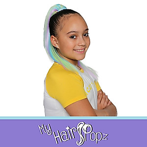 My Hair Popz Deluxe Synthetic Fiber Ponytail Hair Extensions | Heat and Tangle Resistant Colored Hair Extensions for Kids | Easy to Attach Ponytail for Child Friendly Use | Claw Clip | Unicorn