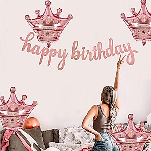 TONIFUL 4 Pcs Crown Balloons 24 Inch Rose Gold Crown Shaped Foil Mylar Balloons for Anniversary,Baby Shower,Wedding,Girls Birthday Decorations,Princess Themed Party Supplies