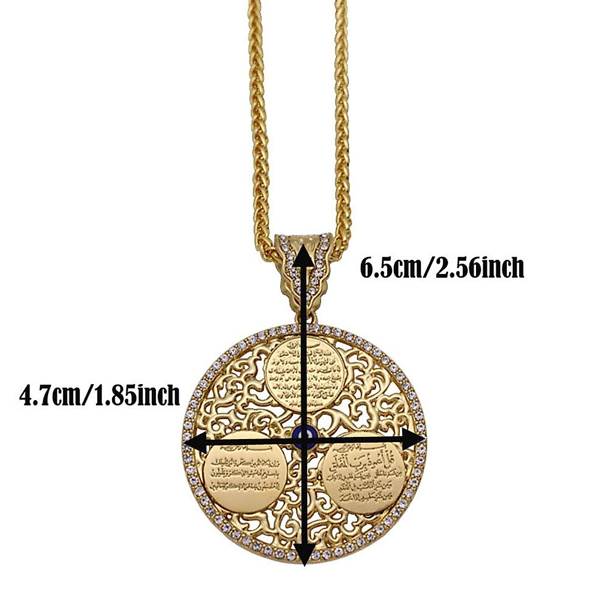 ZKDC Islamic Allah Al Qalam AYATUL KURSI EVIL EYE 60cm chain Necklace Surah Muslim Quran Vanyakad