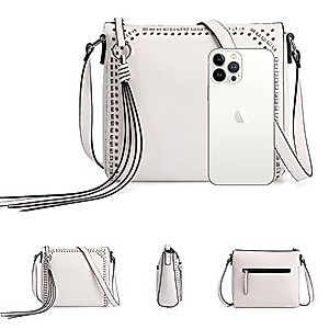 seOSTO Medium Crossbody Bags for Women, Shoulder Bag with Tassel Crossbody Purse Multi Pocket Bags(White)