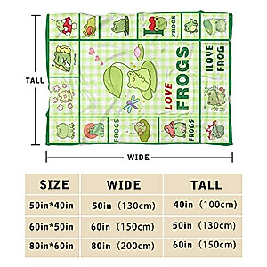Frog Blanket Cute Print Flannel Throw Gift for Childs Teens Adults Super Soft Snuggle Breathable Foldable Bed Sofa Couch Novelty Unisex 100x130 Green 40x50