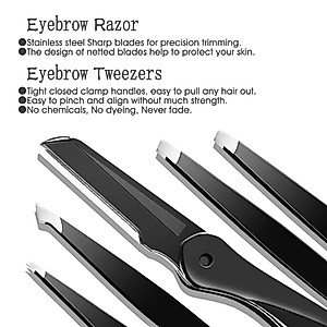 HOCOSY Eyebrow Kit, 8 in 1 Tweezers for Eyebrows, Professional Eyebrow Grooming Set include Stainless Steel Eyebrow Razor Eyebrow Brush Eyebrow Scissors Brown Eyebrow Pen with Travel Case