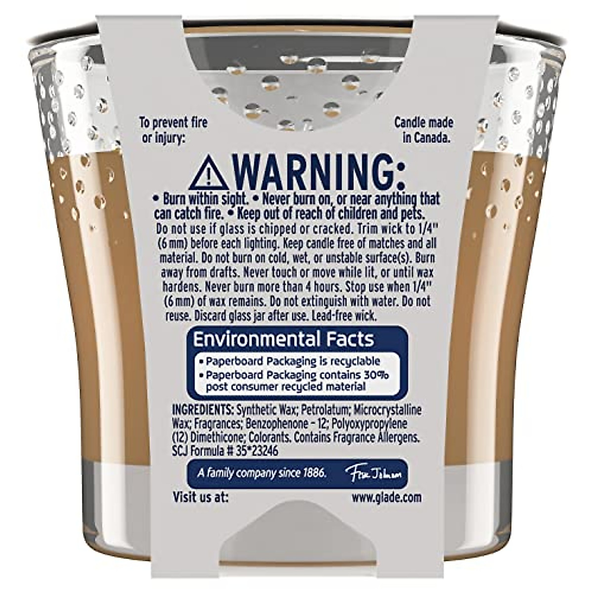 Glade Candle Jar, Air Freshener, Cashmere Woods, 3.4 Oz