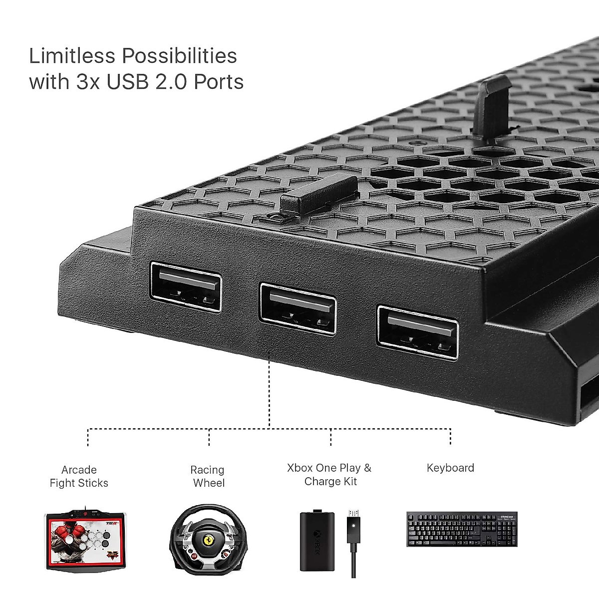 TNP Vertical Stand Cooling Fan for Xbox One X Stand with Fan and Charging Station, USB Powered Game Storage Tower with 3 Speed Adjustable Cooling Fans, 3 USB 2.0 Charging Port and LED Light Bar
