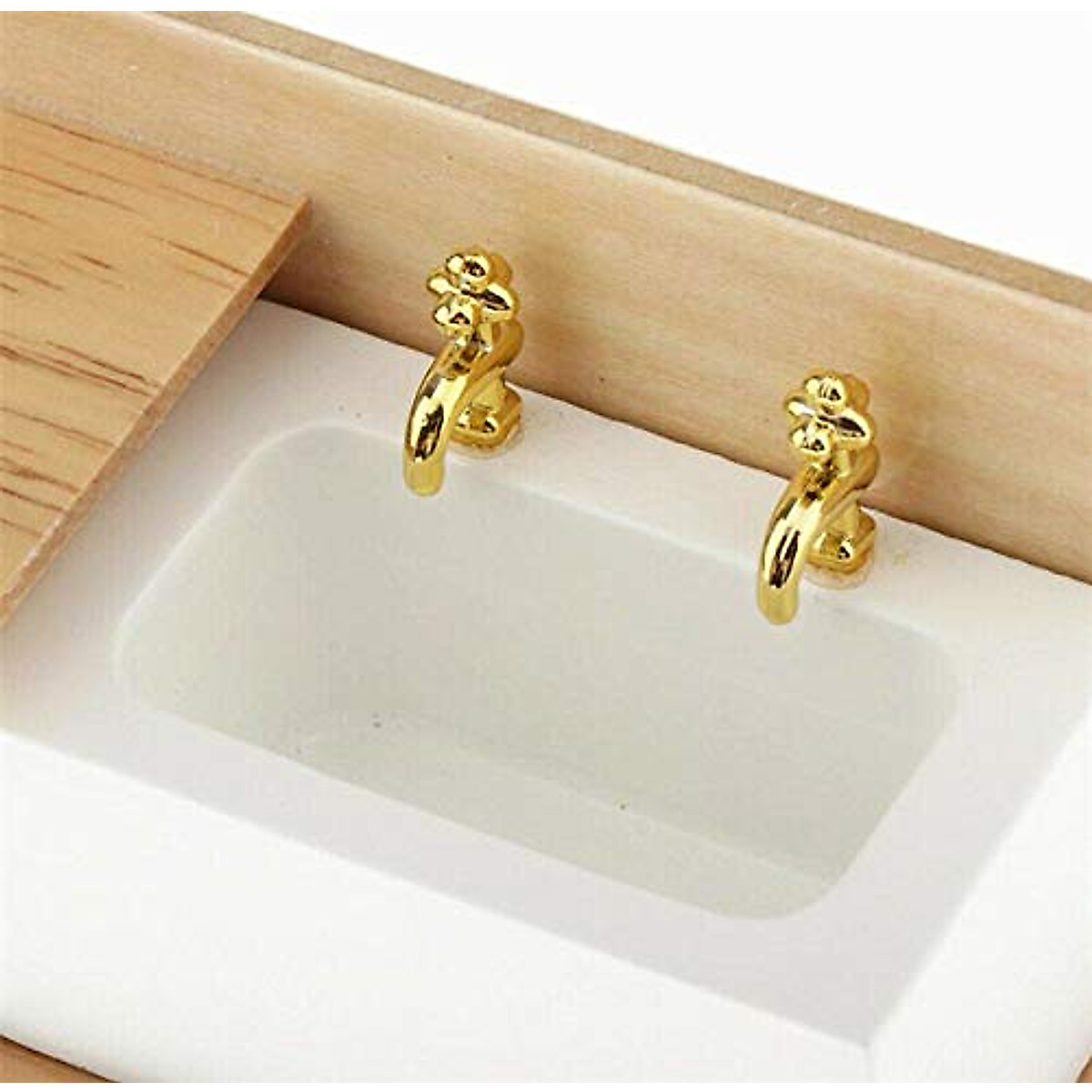 EatingBiting Mini House Bathroom Kitchen Decor Sink 1/12 Wooden Wash Basin Cabinet with Ceramic Hand Sink for Bathroom Kitchen Decoration Accessories
