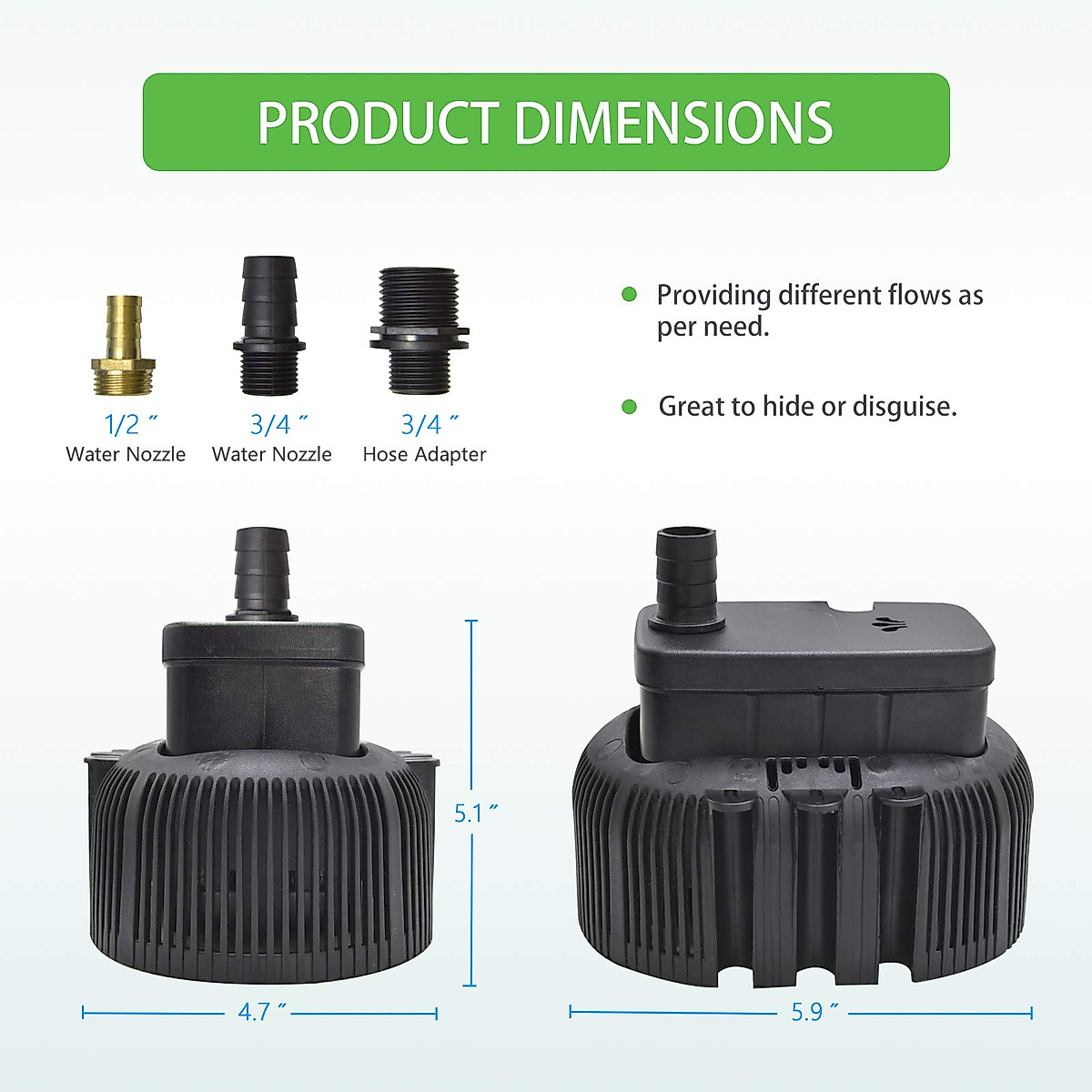 SurmountWay Pool Cover Pump Above Ground，850 GPH, 3 Adapters Swimming Pool Cover Pump with 16 Foot Heavy-Duty Kink Proof Hose (Black)