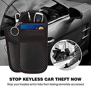 FYY (2 Pack Faraday Bags for Key Fob Protector, RFID Anti-Theft Faraday Key Fob Protector with Hook and Keyring, Key Fob Black Pouch for Car Security