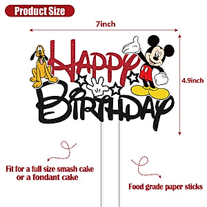 EnlSinr Mouse Cake Topper, Mouse Birthday Party Decorations Mouse Birthday Party Supplies with Dog Star and White Gloves for Kids Boys Birthday Party Decorations Supplies(Double-sided)