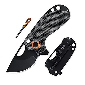 Kizer Catshark Non-Locking Folding Knives 1.95 Inch Blade, Pry Bar, Fire Starter Rod and Deep Carry Clip -V2561 (Black Titanium/Micarta Handle+N690 Blade)