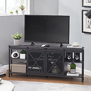 HOMISSUE Corner TV Stand for 55 Inch TV, Rustic Corner Entertainment Center with Storage, Industrial Media Console Table with Sliding Barn Door, Entertainment Center for Living Room, Grey