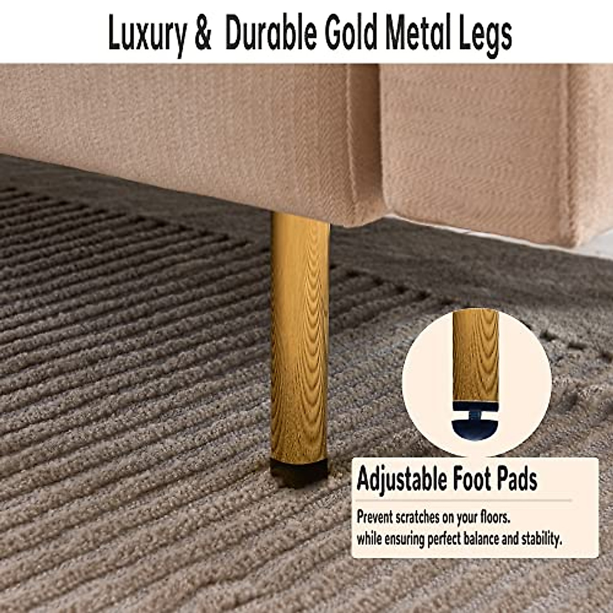 BAMOOLI 72.8'' Loveseat Sofa Couch, Mid Century Modern Linen Fabric Love Seat Sofa, Luxury 2 Seater Couch with Gold Metal Legs & 2 Throw Pillows, Comfy Couch for Living Room, Apartment, Office, Beige