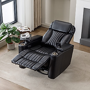 Merax 270¡ã Power Swivel Recliner,Home Theater Seating with Hidden Arm Storage and LED Light Strip,Cup Holder,360¡ã Swivel Tray Table,and Cell Phone Holder,Soft Living Room Chair,Black