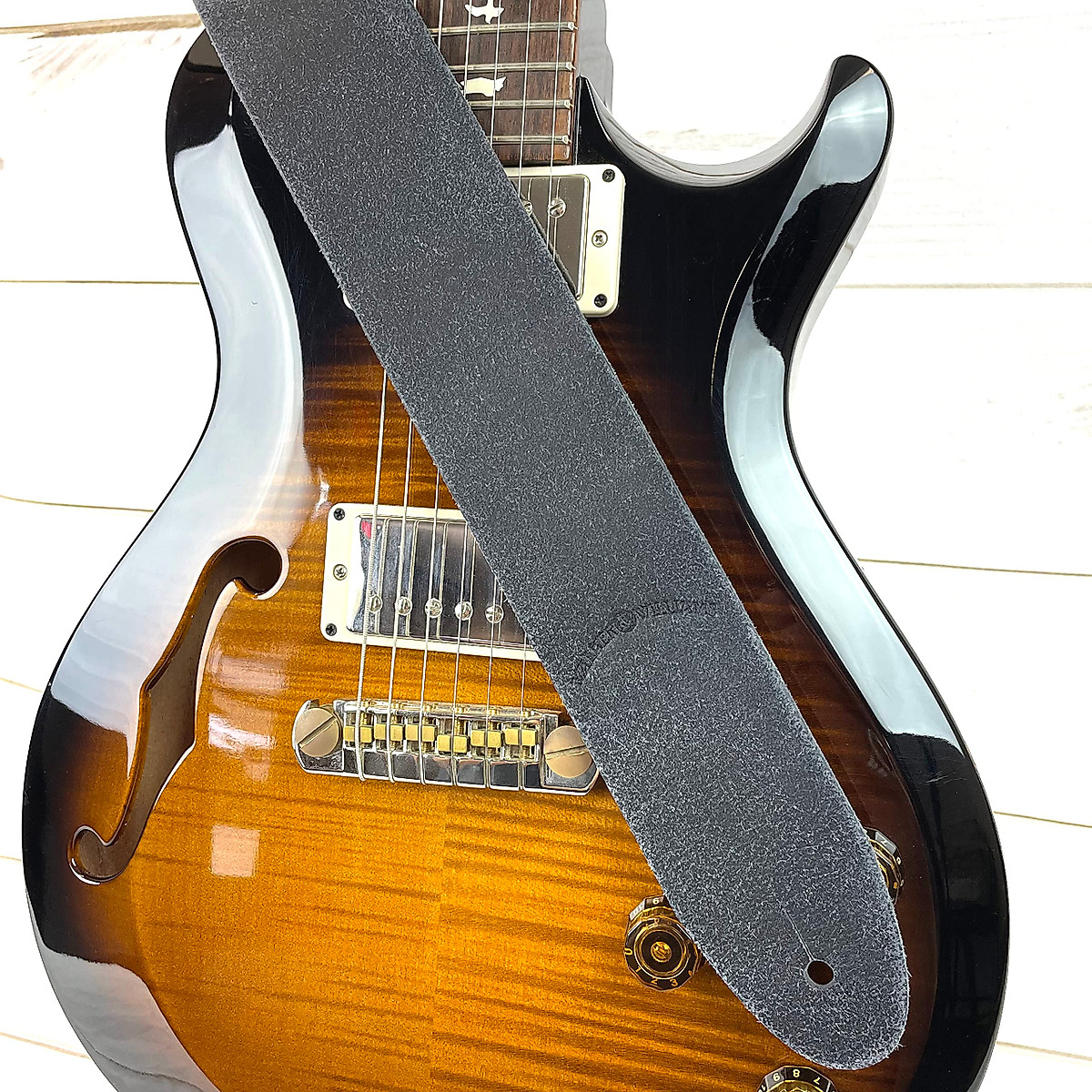 Walker And Williams STR-02 Distressed Elephant Gray Top Grain Thick Italian Leather Guitar Strap For Acoustic, Electric, And Bass Guitars