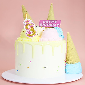 FAMGift Number 3 Pink Paw Birthday Candles - 3rd Birthday Cake Topper for Boy Girl Birthday Decoration, Cartoon Themed Party Supplies