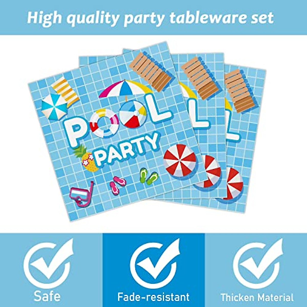 96 Pieces Pool Party Tableware Set for Summer Beach Table Decorations Supplies Beach Ball Birthday Dessert Plates Summer Pool Party Napkins Forks for 24 Guests Hawaiian Pool Birthday Party Favors