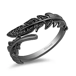 Jewelili Enchanted Disney Fine Jewelry Sterling Silver with Black Rhodium 1/10 Cttw Diamond Maleficent Ring
