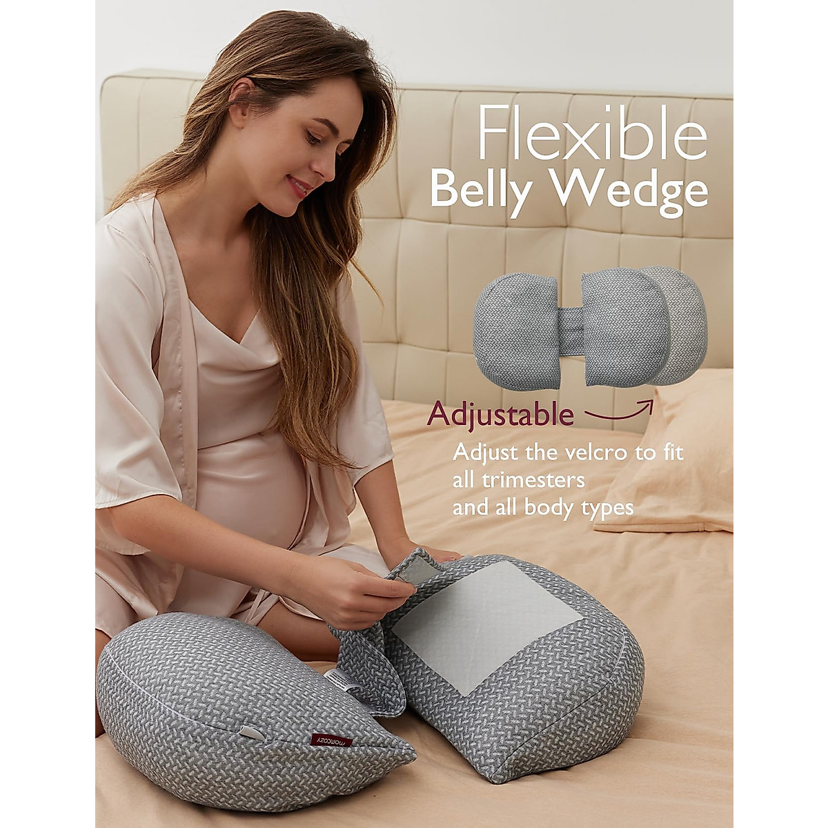 Momcozy Portable Pregnancy Pillow for Sleeping, W Shaped Maternity Pillow for Side Sleeper, Support for Back, Belly, Hips for Pregnant Women, Adjustable Travel Wedge Pillow, Grey