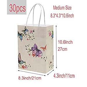 30pcs Gift Bags Kraft Paper Bags with Handle 10.62 x8.26x4.33 inches Party Favor Bags for Baby Shower Kids Birthday Wedding Xmas Party Supplies Restaurant takeouts, and Store Owners (Pack of 30), Beige(Flower )