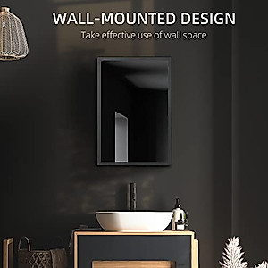kleankin Wall-Mounted Medicine Cabinet with Mirror, Stainless Steel Bathroom Mirror Cabinet Wall Mounted with Storage Shelves for Living Room and Laundry Room, Black