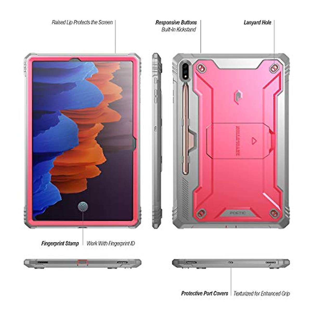 Poetic Revolution Case Designed for Galaxy Tab S7 Plus 2020 / S8 Plus 2022 12.4 inch, Full-Body Heavy Duty Case with S Pen Holder, Support S Pen Wireless Charging,Built-in-Screen Protector, Pink