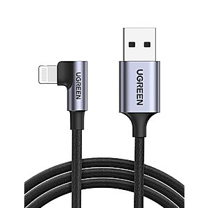 UGREEN MFi Certification Lightning Cable, Right Angle 6FT Lightning Cord, Phone Charger Cord Nylon Braided Compatible with iPhone 13/13 Pro/12/12 Pro/11/X/XS/8/7, iPad Pro, AirPods Pro Black