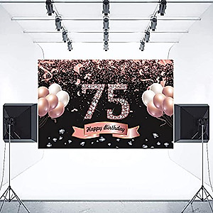 Trgowaul 75th Birthday Decorations for Women Rose Gold Birthday Backdrop 5.9 X 3.6 Fts Happy Birthday Party Suppiles Photography Supplies Background Happy 75th Birthday Banner