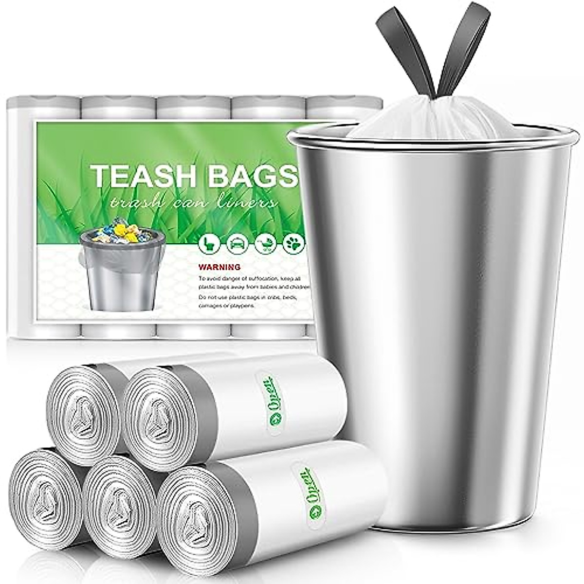 RayPard 13 Gallon 100 Counts Heavy Duty Large Drawstring Trash Bags Garbage Bags,12-13gal Tall Trash Bin Liners for Kitchen Yard Industrial, White