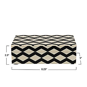 Creative Co-Op Resin & MDF Lid & Pattern Inlay, Black & White Storage Box