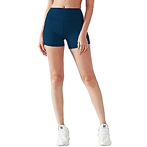 CADMUS Women's High Waist Yoga Shorts Spandex Running Side Pockets, 16#, Navy & Grey & Black,Medium