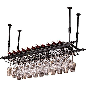 Wrought Iron Hanging Cup Holder Wine Glass Rack Bar Counter Upside Down Personality J1111, PIBM, Black, 120 * 30cm