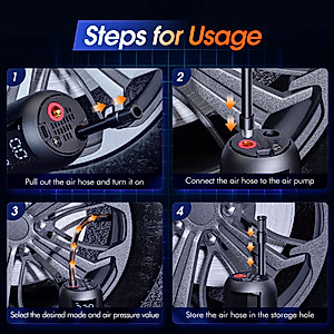 Electric Bike Tire Pump with Gauge, Tire Inflator Portable Air Compressor, Air Pump for Car Tires, Air Compressor for Car, Motorcycle, Bicycle, Ball