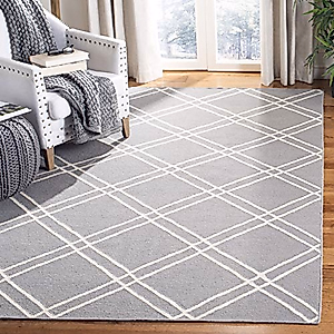 SAFAVIEH Dhurries Collection 8' x 10' Grey/Ivory DHU638B Handmade Flatweave Premium Wool Area Rug