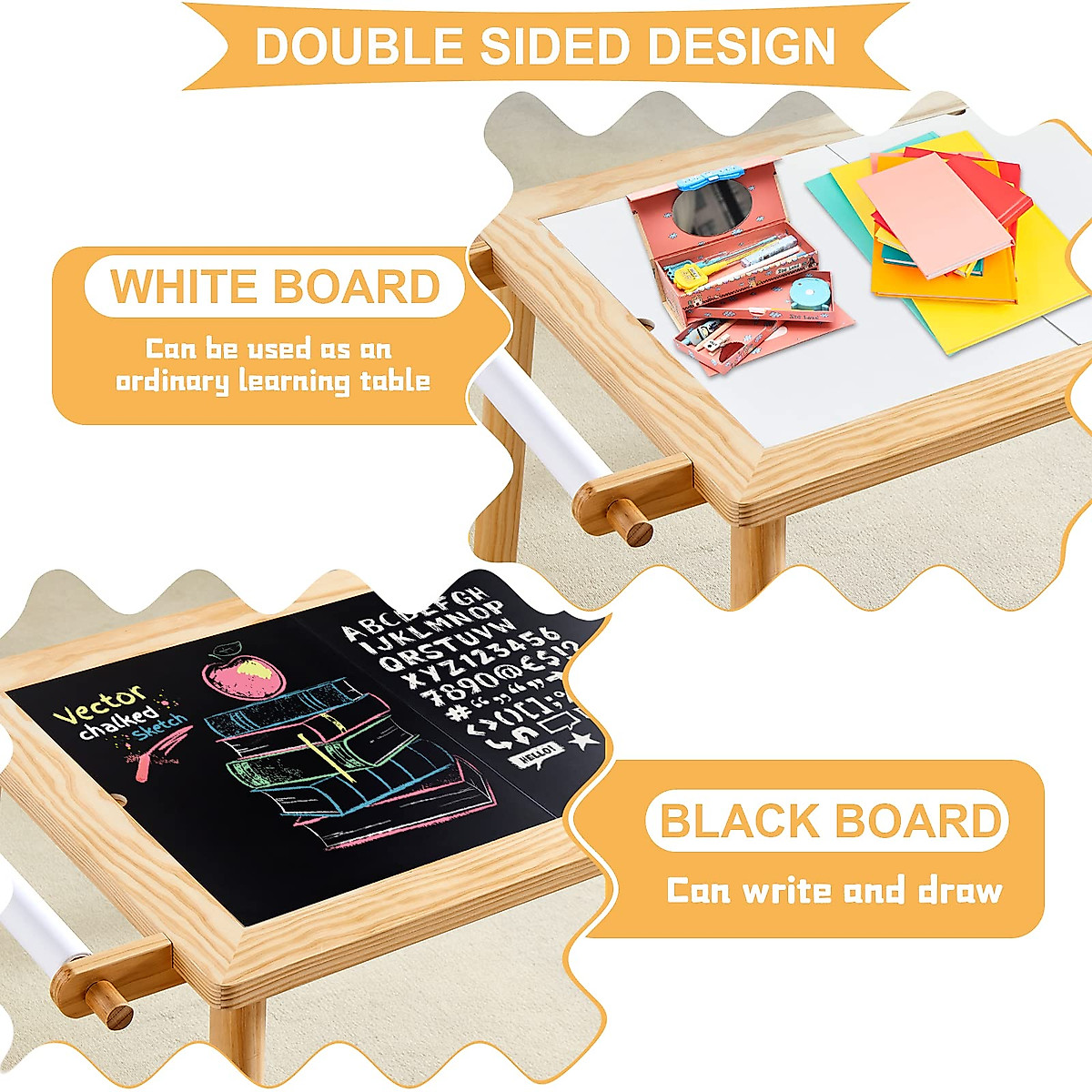 Beright 5 in 1 Children's Table, Play Sand Indoor Sensory Table, Kids Art Table Drawing Table with Paper Roll & Paint Cups, not with Storage Bin