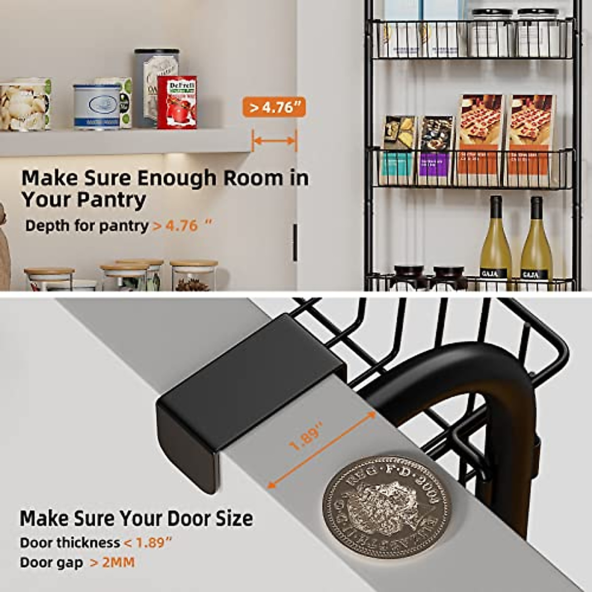 Egepon Over the Door Pantry Organizer Rack with 6 Full Baskets, 6-Tier Heavy-Duty Metal Hanging Storage Closet Organizer Kitchen Spice Rack