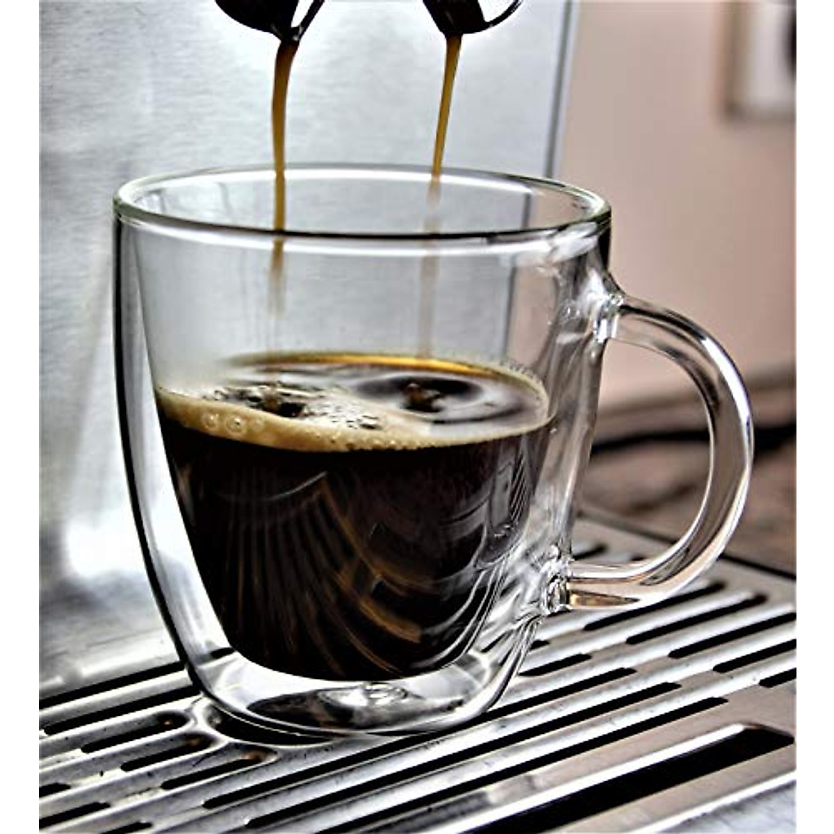 Dewstone Espresso Cups with Espresso Paddles (SET OF 2). Fits ALL Nespresso Machines. 5.4 oz Espresso Glasses. Insulated Double Wall Thermo Mugs, 2PACK