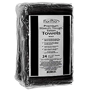 ForPro Professional Collection Premium Bleach Tough Salon Towels, Black, 100% Cotton, Bleach-Proof Towels, Stain Resistant, 16" W x 27" L, 24-Count