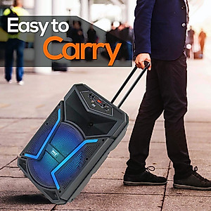 PYLE Portable Bluetooth PA Speaker System - 1200W Outdoor Bluetooth Speaker Portable PA System w/ Microphone In, Party Lights, MP3/USB SD Card Reader FM Radio, Rolling Wheels - Mic, Remote PPHP152SM