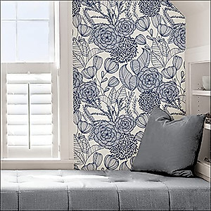 NuWallpaper NUS3830 Navy Secret Garden Peel & Stick Wallpaper, Blue